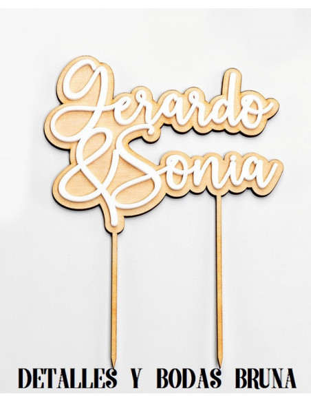 Cake Topper para Boda Personalizado de Madera y Metacrilato