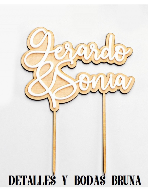 Cake Topper para Boda Personalizado de Madera y Metacrilato