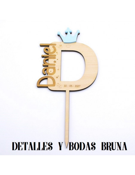 Cake Topper Bautizo Personalizado Corona Azul