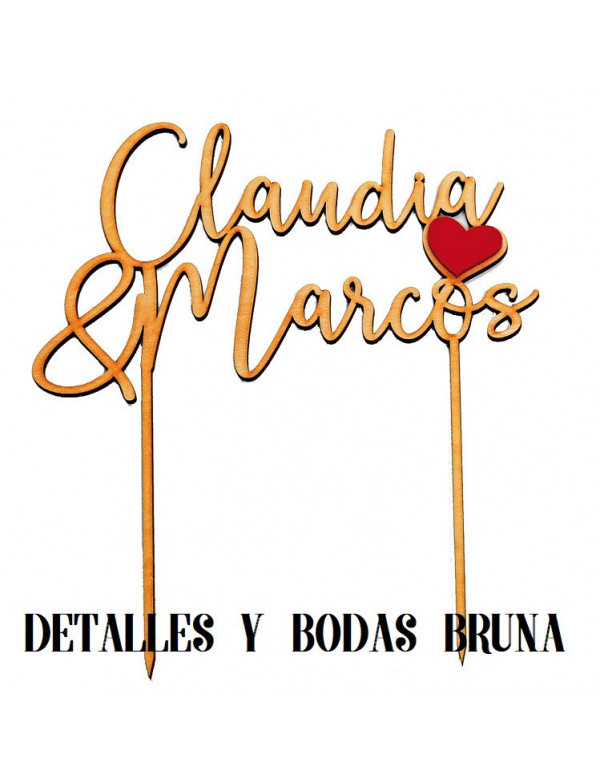Cake Topper de Madera Personalizado Corazon Rojo Boda