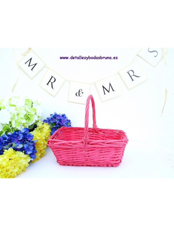Cesta de Mimbre Rectangular Rosa